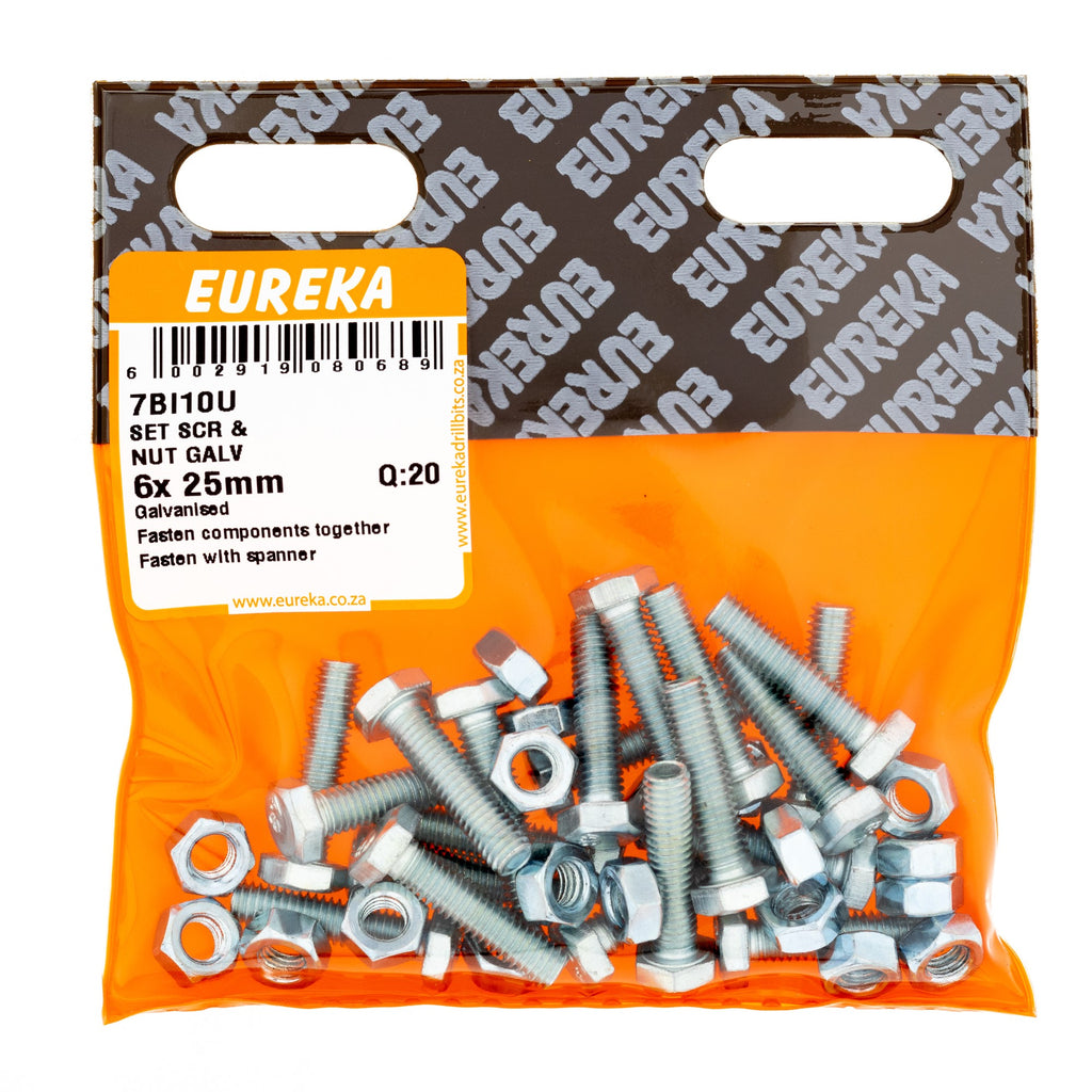 HEX SCREW & NUT GALVANISED 6X25MM Q:20 EUREKA – Hinterland