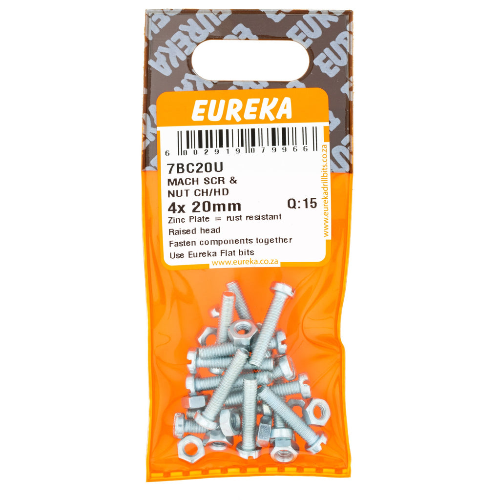 SCREW & NUT MACH CH/HD 4X20MM Q:15 EUREK – Hinterland