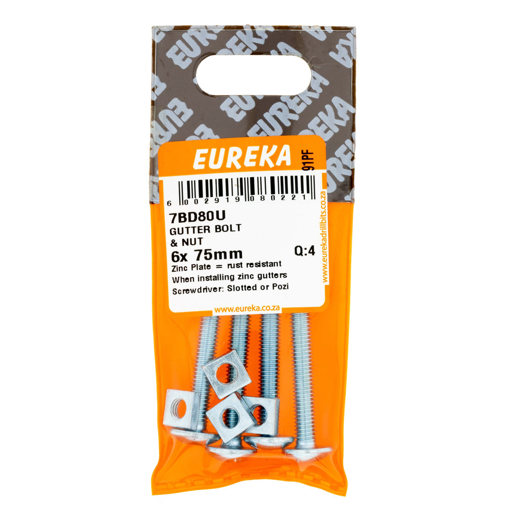 GUTTER BOLT & NUT 6X75MM Q:4 EUREKA – Hinterland